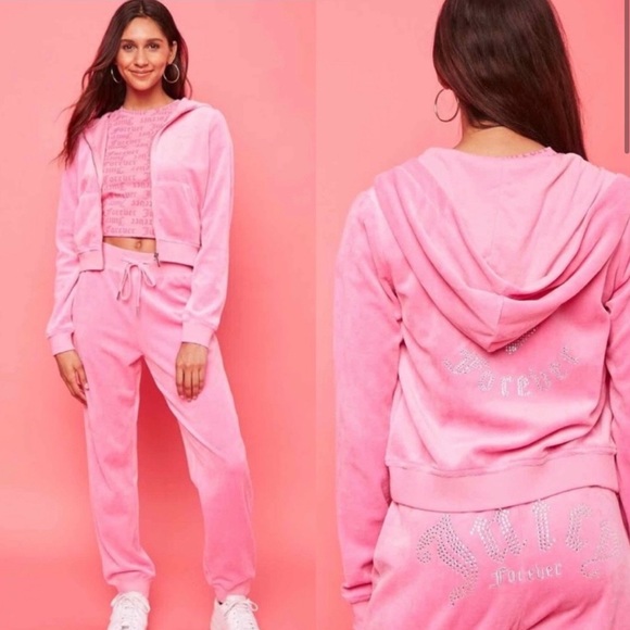 Juicy Couture | Pants & Jumpsuits | Juicy Couture X Forever 2 Pink Velour Tracksuit Set Limited ...
